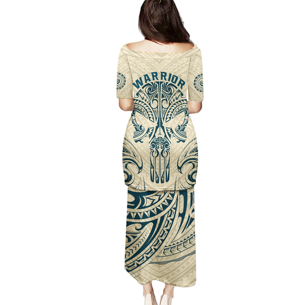 Polynesian Puletasi Warrior Skull with Tribal Patterns Tattoo Design TS04