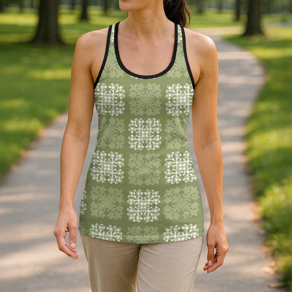 Vesuvian Green Palaka Quilt Hawaii Hollow Tank Top Traditional Hawaii ...