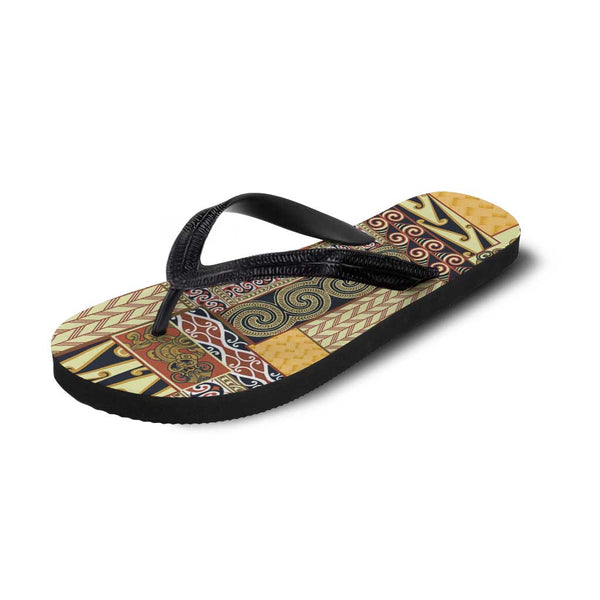 Yellow Aotearoa Kowhaiwhai Pattern Flip Flops NZ Maori Quilt Style LT14