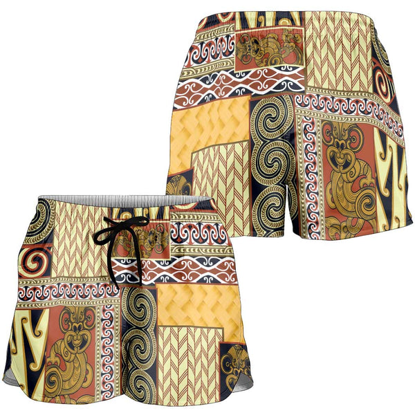 Yellow Aotearoa Kowhaiwhai Pattern Shorts for Women NZ Maori Quilt ...