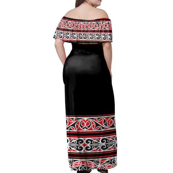 NE Maori Dress - Koru Lines Off Shoulder Long Dress