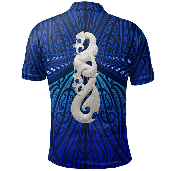 Polynesian Pride Apparel Maori Moko Tattoo, Manaia Pounamu Polo Shirt Cobalt