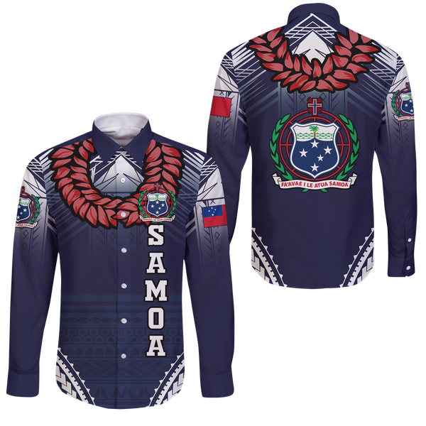 Samoan Ula Fala Art Long Sleeve Button Shirt - LT12