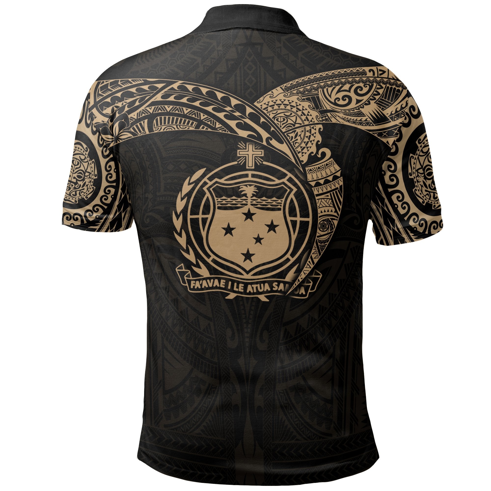 Samoa Polynesian Polo Shirt Gold Heart Shield