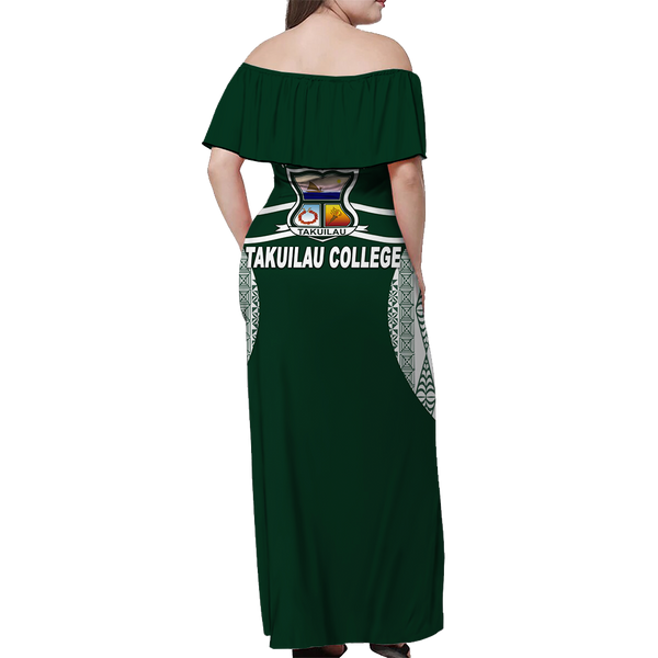 Takuilau College Tongan Patterns Off Shoulder Long Dress - LT12