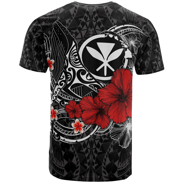 Polynesian Hawaii Kanaka Maoli T Shirt Humpback Whale with Hibiscus (White)