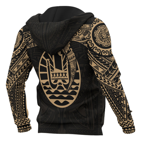 Tahiti Polynesian Hoodie Gold Heart Shield