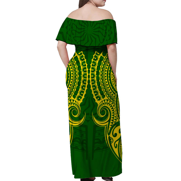 Cook Islands Off Shoulder Long Dress - Tribal Pattern - LT12