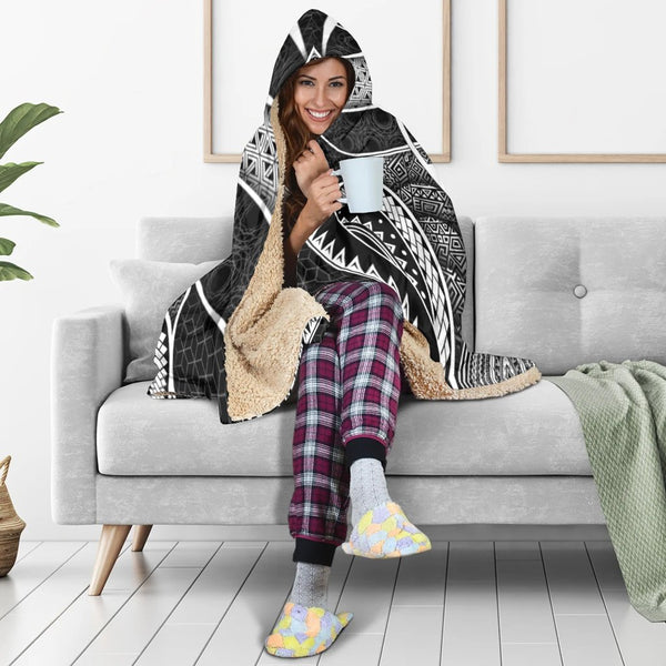 Polynesian Hooded Blanket Guam Symbols With Poly Patterns