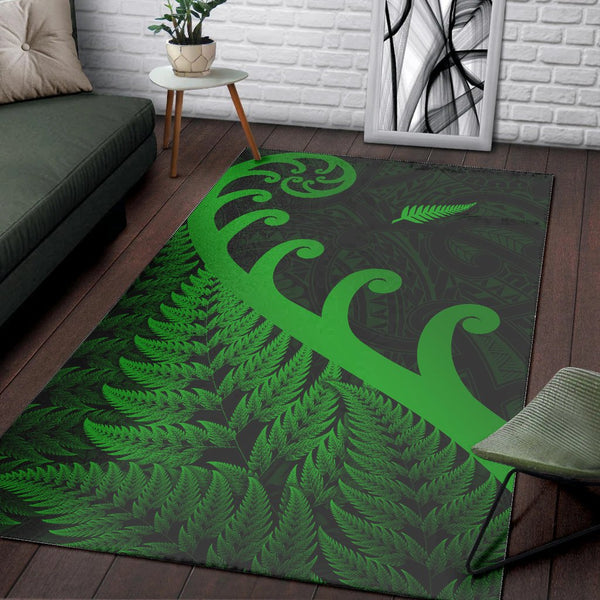 New Zealand Rugby Maori Area Rug Silver Fern Koru Vibes - Green LT8