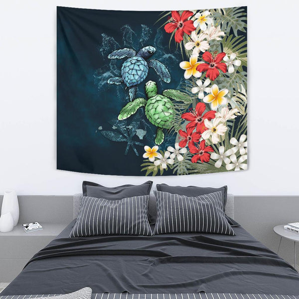 Kanaka Maoli (Hawaiian) Tapestry - Sea Turtle Tropical Hibiscus And ...