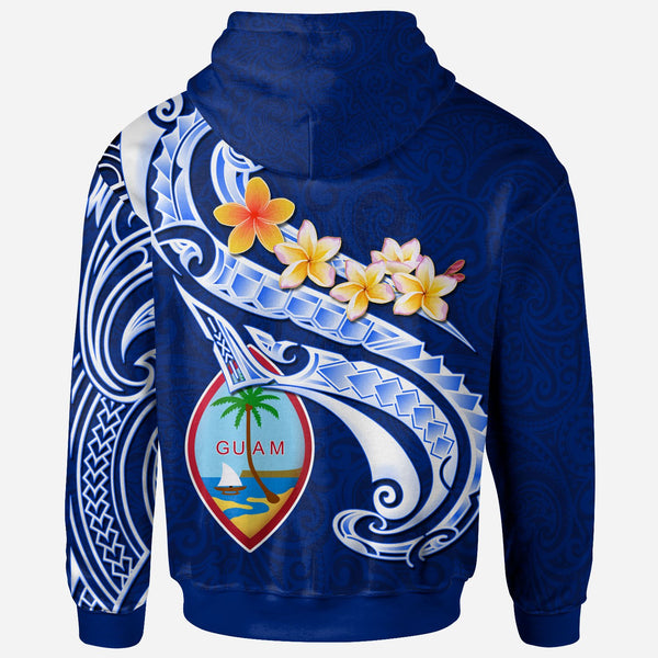 Guam Zip up Hoodie Guam Seal Polynesian Patterns Plumeria (Blue)