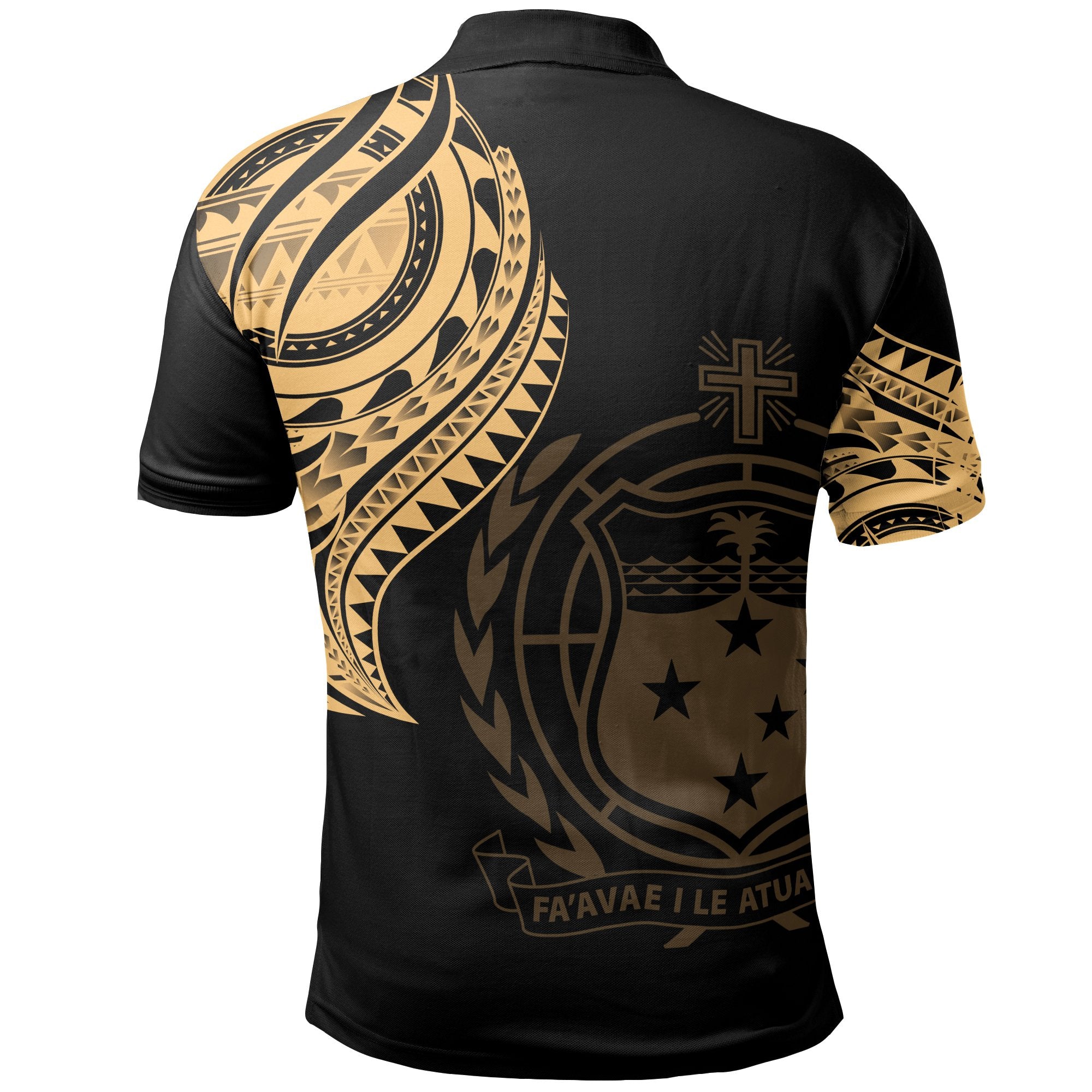 Samoa Polo Shirt Samoan Tatau Gold Patterns With Coat Of Arms