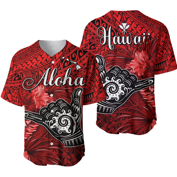The Shaka Hawaii Baseball Jersey Tropical Flowers Red Version LT13
