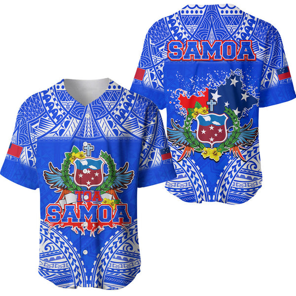 Toa Samoa Polynesian Rugby Baseball Jersey Samoan Flag Blue Color LT9