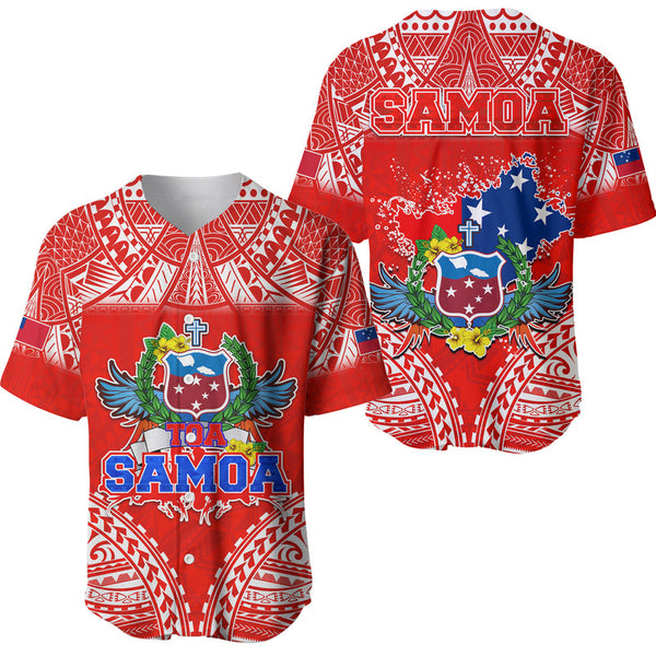 Toa Samoa Polynesian Rugby Baseball Jersey Samoan Flag Red Color LT9