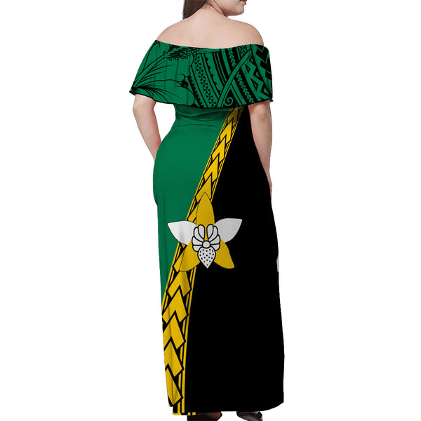 PNG Hibiscus Tribal Pattern Off Shoulder Long Dress - Enga Province LT7