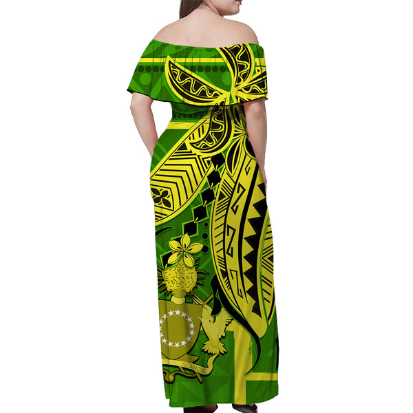 Cook Islands Off Shoulder Long Dress Hibiscus Flowers Style Yellow LT13