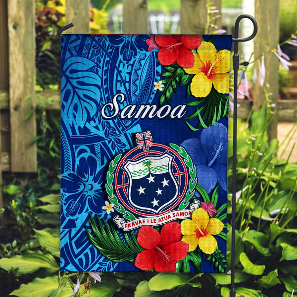 Samoa Flag Coat Of Arms Mix Tropical Flowers LT14