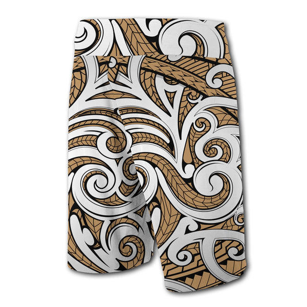 Hawaii Polynesian Maori Ethnic Ornament Board Shorts Gold