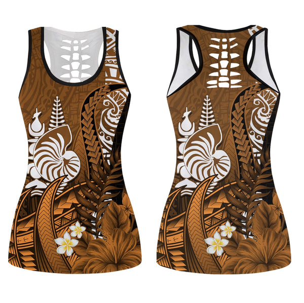 New Caledonia Hollow Tank Top Nautilus Gold Polynesian Hibiscus LT13