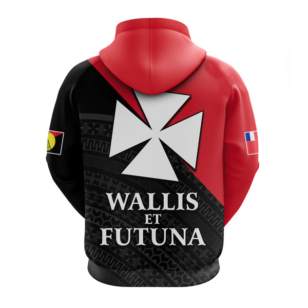 Sigave Chiefdom Wallis et Futuna Hoodie Polynesian Pattern and Flag LT13