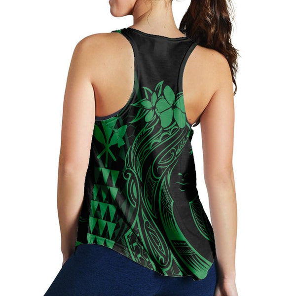 Hawaii Map Kanaka Polynesian Hula Girl Racerback Tank Green - AH - J5R