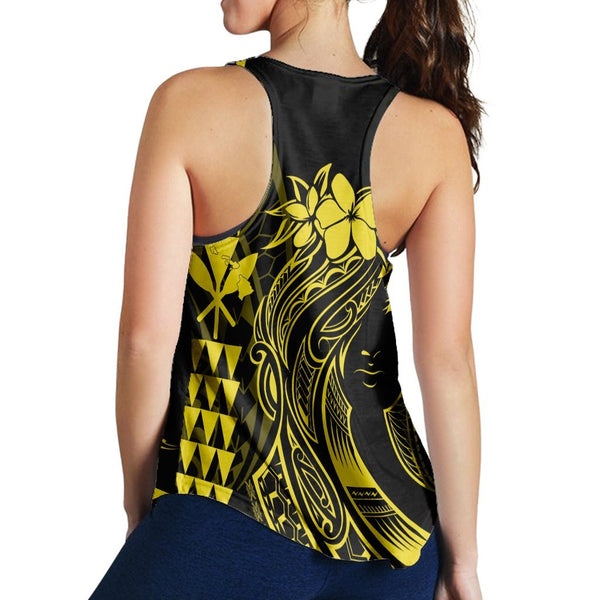 Hawaii Map Kanaka Polynesian Hula Girl Racerback Tank Yellow - AH - J5R