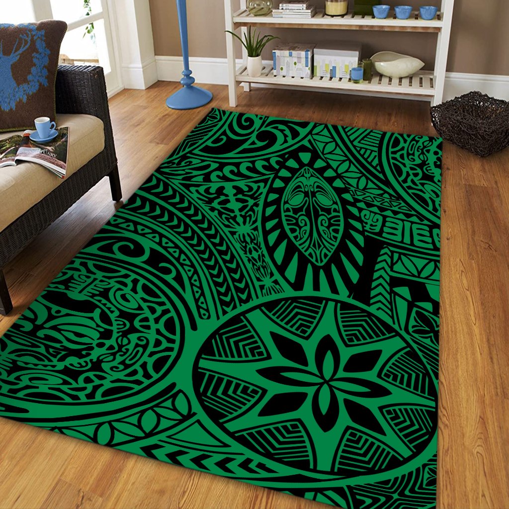 Hawaii Polynesian Hawaiian Style Tribal Tattoo Green Area Rug - AH