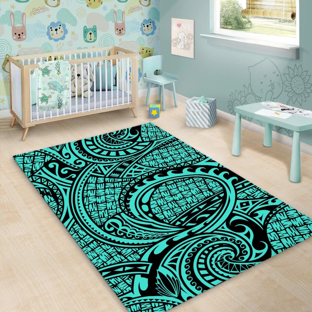 Hawaii Polynesian Maori Lauhala Turquoise Area Rug - AH