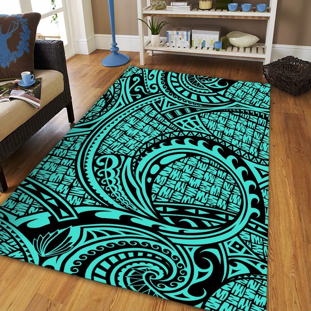 Hawaii Polynesian Maori Lauhala Turquoise Area Rug - AH