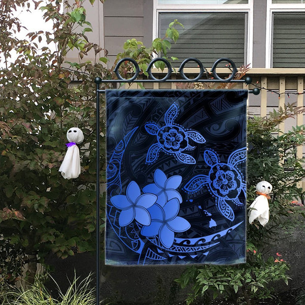 Hawaii Polynesian Turtle Plumeria Flag - Pog Style Blue - AH