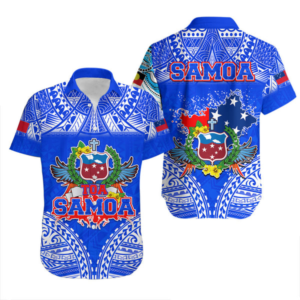 Toa Samoa Polynesian Rugby Hawaiian Shirt Samoan Flag Blue Color LT9