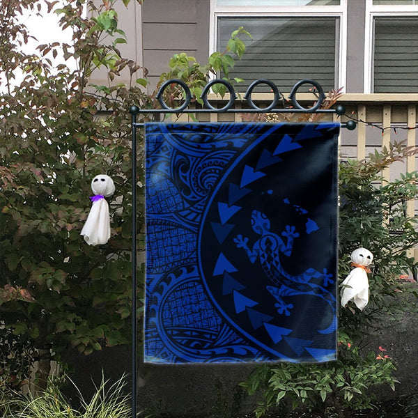 Hawaiian Map Gecko Tattoo Kakau Polynesian Flag Blue AH