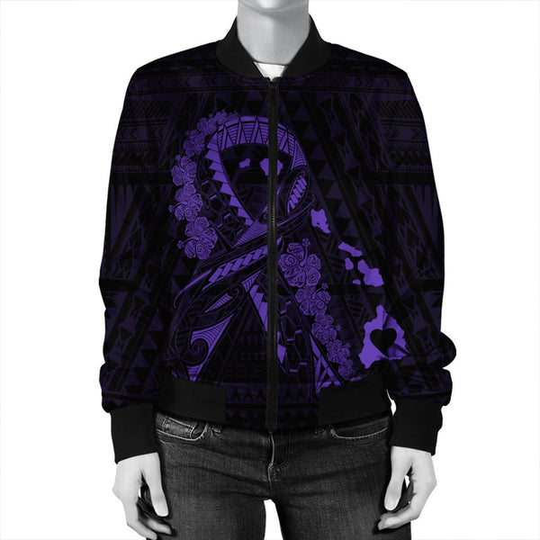 Hawaiian Map Heart Ribbon Cancer Hibiscus Purple Polynesian Bomber ...