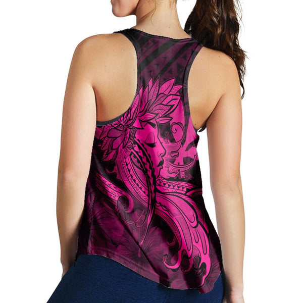Hawaiian Map Hula Girl Hibiscus Kanaka Polynesian Racerback Tank - Pink ...