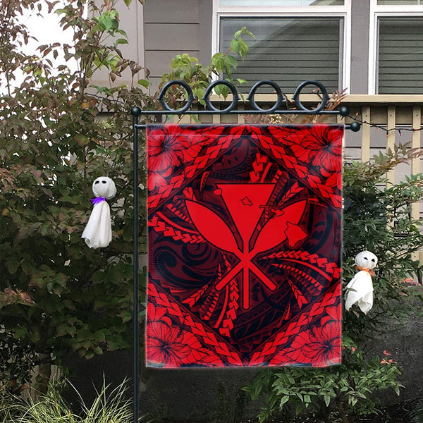 Hawaiian Map Kanaka Hibiscus Red Polynesian Flag - AH