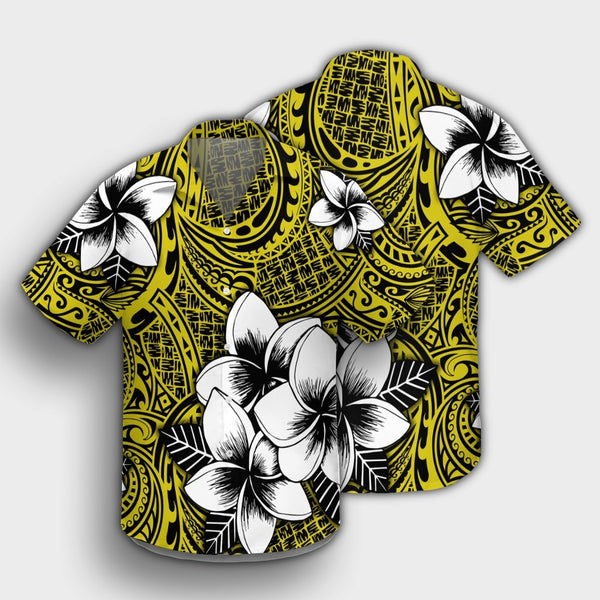 Hawaiian Plumeria Tribe Yellow Polynesian Hawaiian Shirt AH