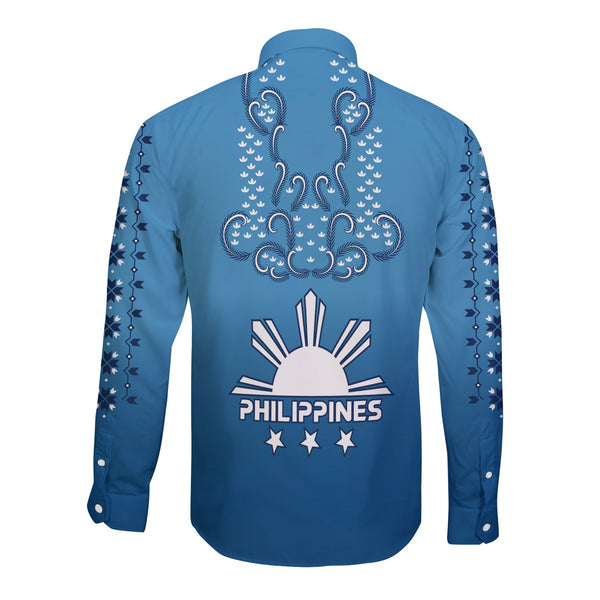 Philippines Long Sleeve Button Shirt Sun Filipino Blue Barong LT13