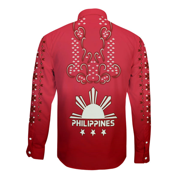 Philippines Long Sleeve Button Shirt Sun Filipino Red Barong LT13