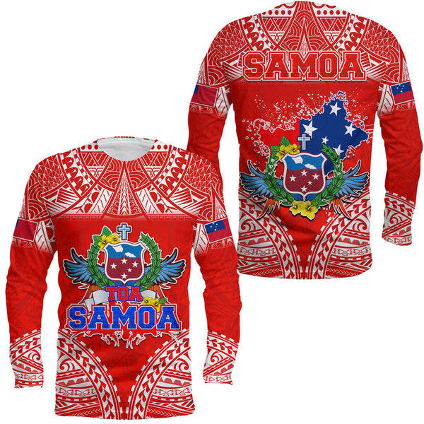 Toa Samoa Polynesian Rugby Long Sleeve Shirt Samoan Flag Red Color LT9