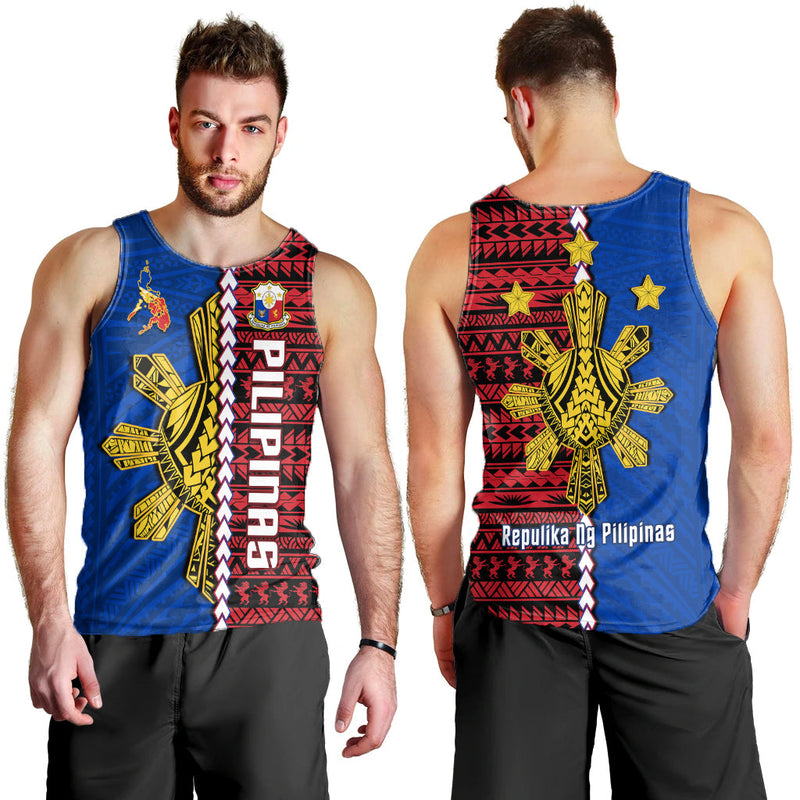 Philippines Men Tank Top Pilipinas Sun Mix Polynesian Pattern LT14