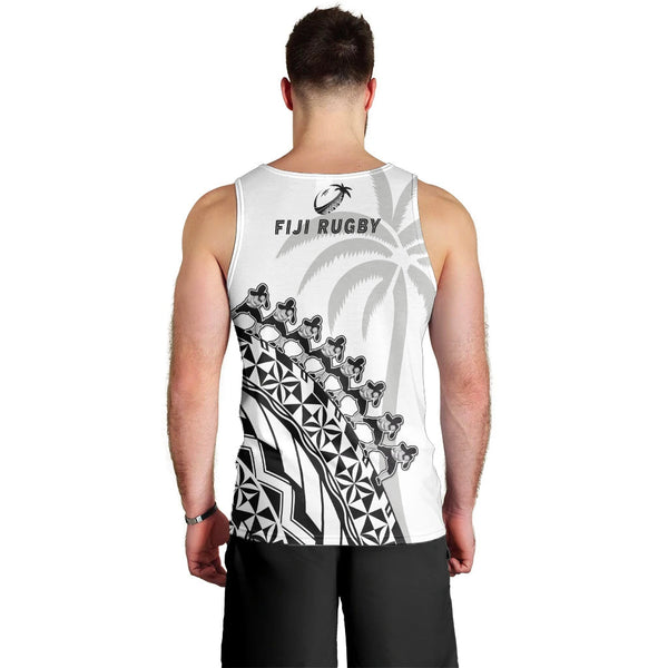 Fiji Rugby Men Tank Top Fijian Cibi Dance Tapa Pattern White LT14