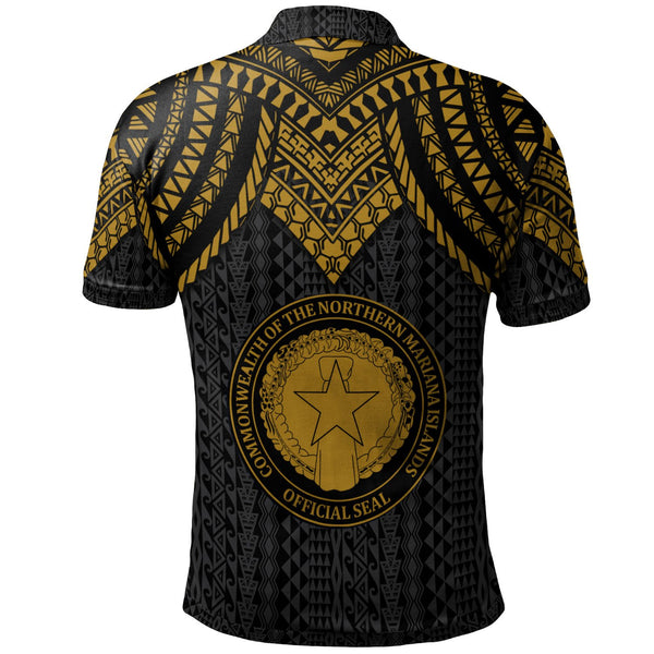 Northern Mariana Islands Custom Polo Shirt Polynesian Armor Style Gold
