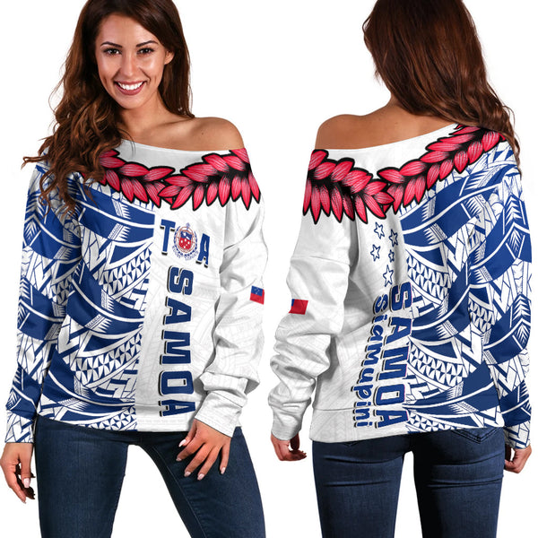 Toa Samoa Rugby Off Shoulder Sweater Siamupini Ula Fala White LT13