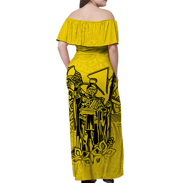Hawaii King Off Shoulder Long Dress Polynesian Yellow Style LT6
