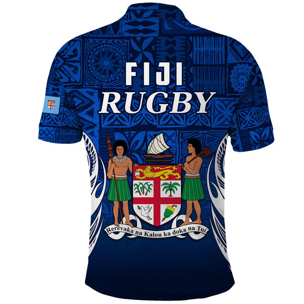 Fiji Rugby Polo Shirt Flying Fijians Blue Tapa Pattern LT13