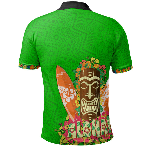 Hawaii All Over Polo Shirt Aloha Hawaii Tiki Statue(Green)