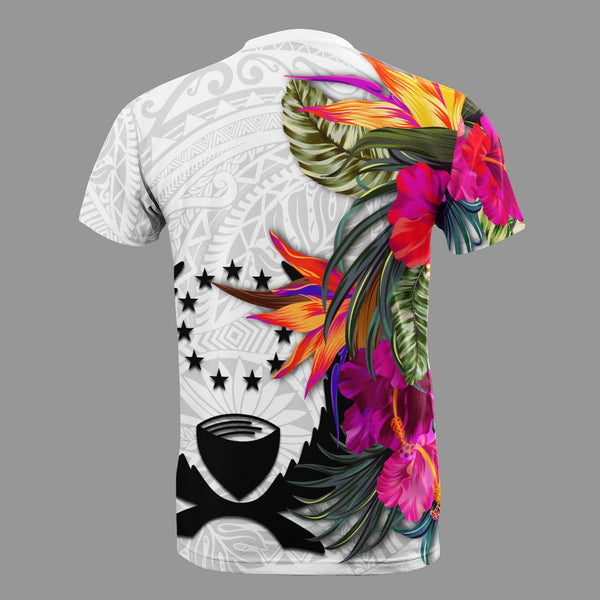 Pohnpei Micronesian Custom T Shirt Hibiscus White Pattern