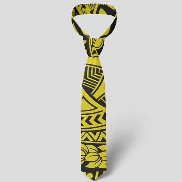 Polynesian Hawaiian Style Tribal Tattoo Yellow Necktie